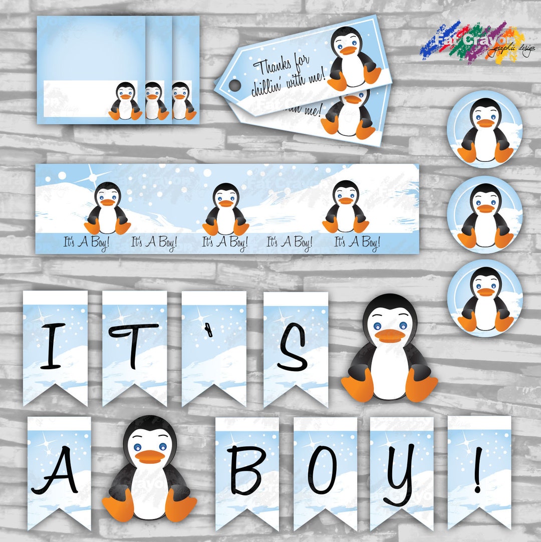INSTANT DOWNLOAD Penguin BOY Baby Shower Party Package - Digital File ...