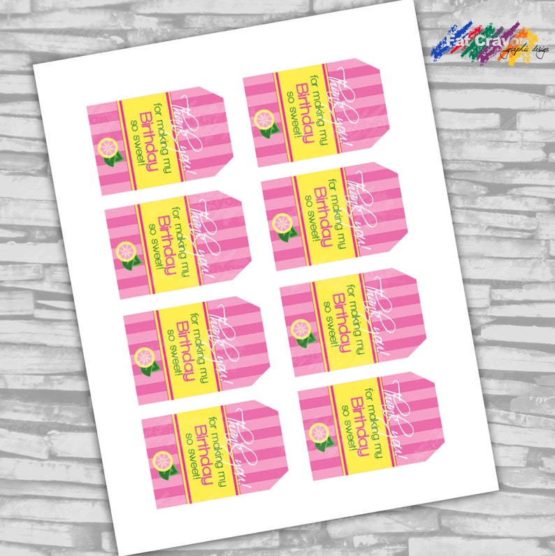 INSTANT DOWNLOAD - Pink Lemonade Birthday Favor Tags - Digital File - Etsy