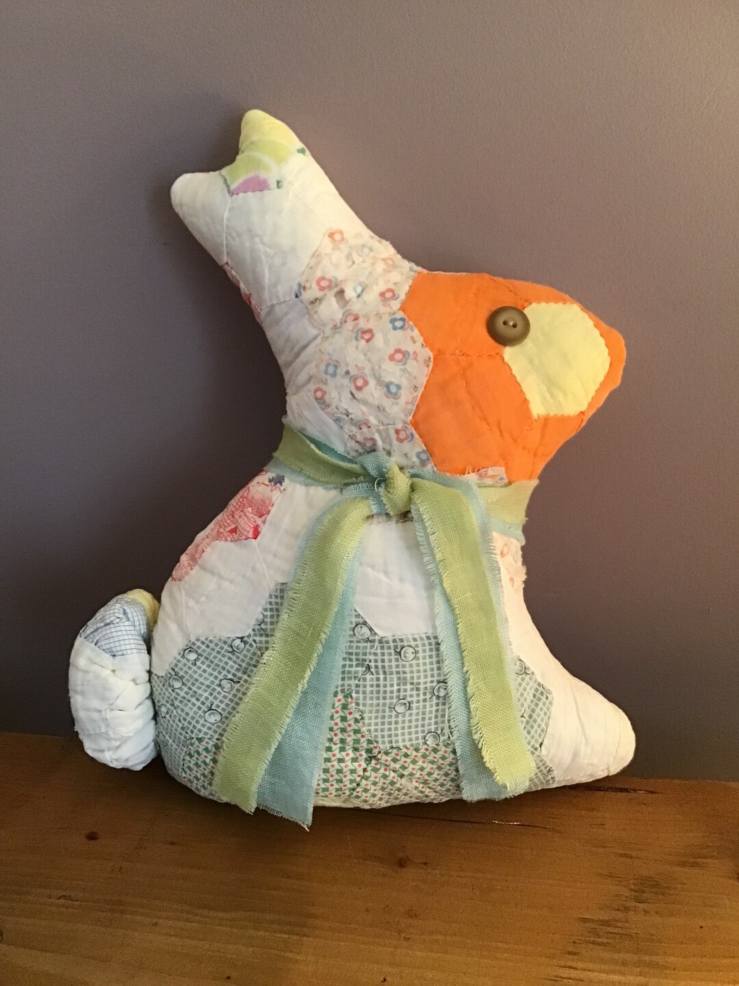Bunny Shaped Pillow Made From A Vintage Cutter Quilt, Spring Decor ...