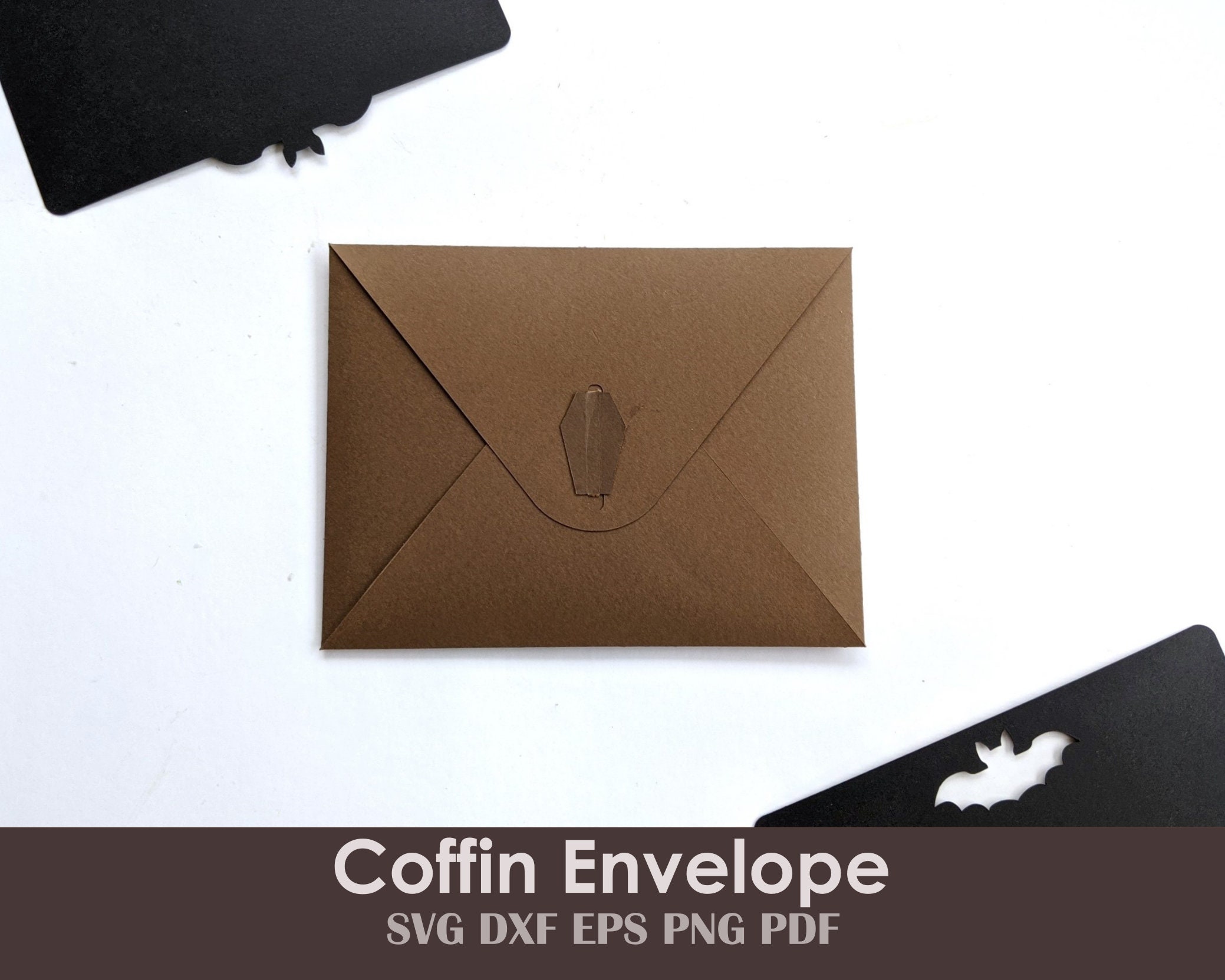 Coffin Envelope & Bat Card Template | Halloween Stationery (svg, Dxf ...