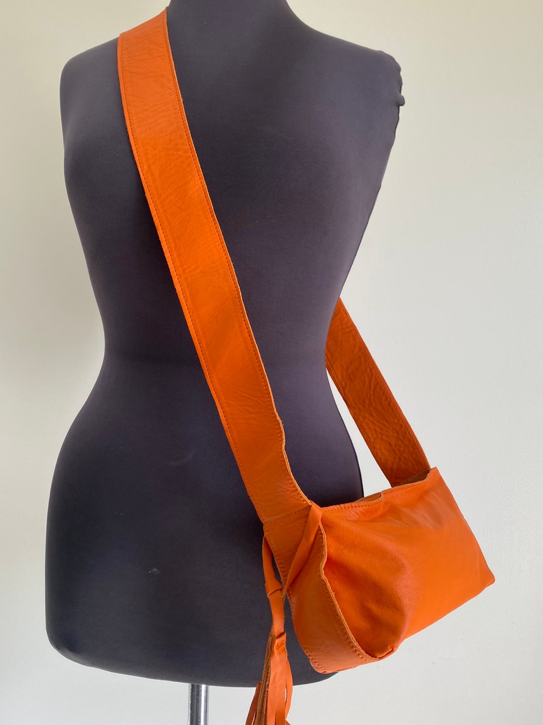 Orange Leather Crossbody Bag, Small Leather Crossbody, Small Bag ...