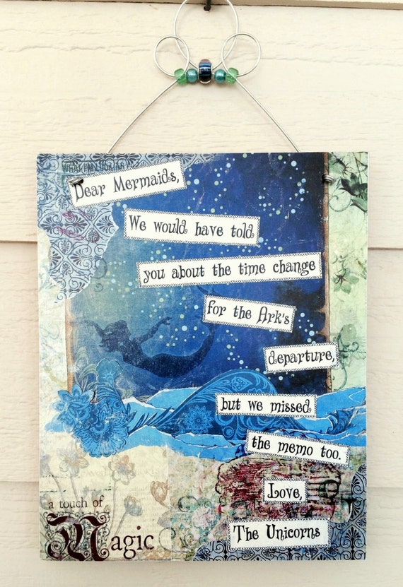Mermaid ark unicorn ocean sea blue humorous quote art | Etsy