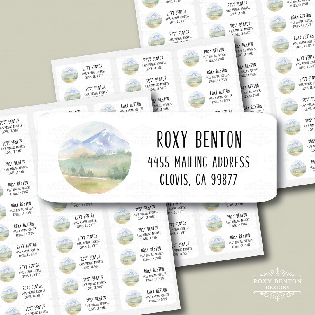 Watercolor Snowy Mountains, Landscape, Personalized Return Address ...