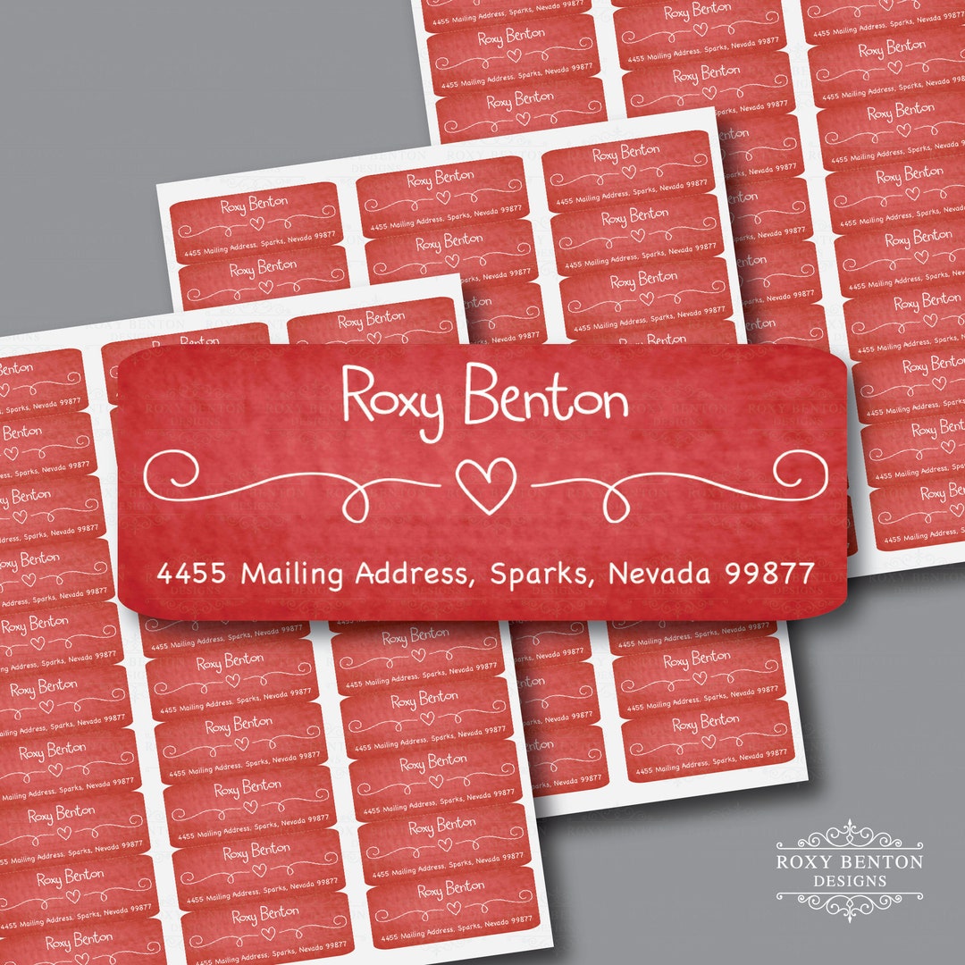 Red Texture Background, Heart, Scroll, White Font, Return Address Label ...