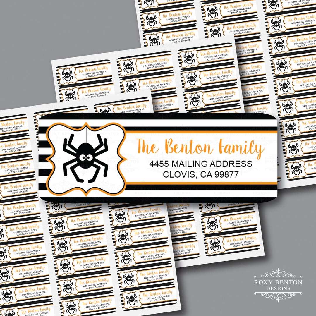 Black Spider, Black and White Stripes, Orange, Adhesive Return Address ...