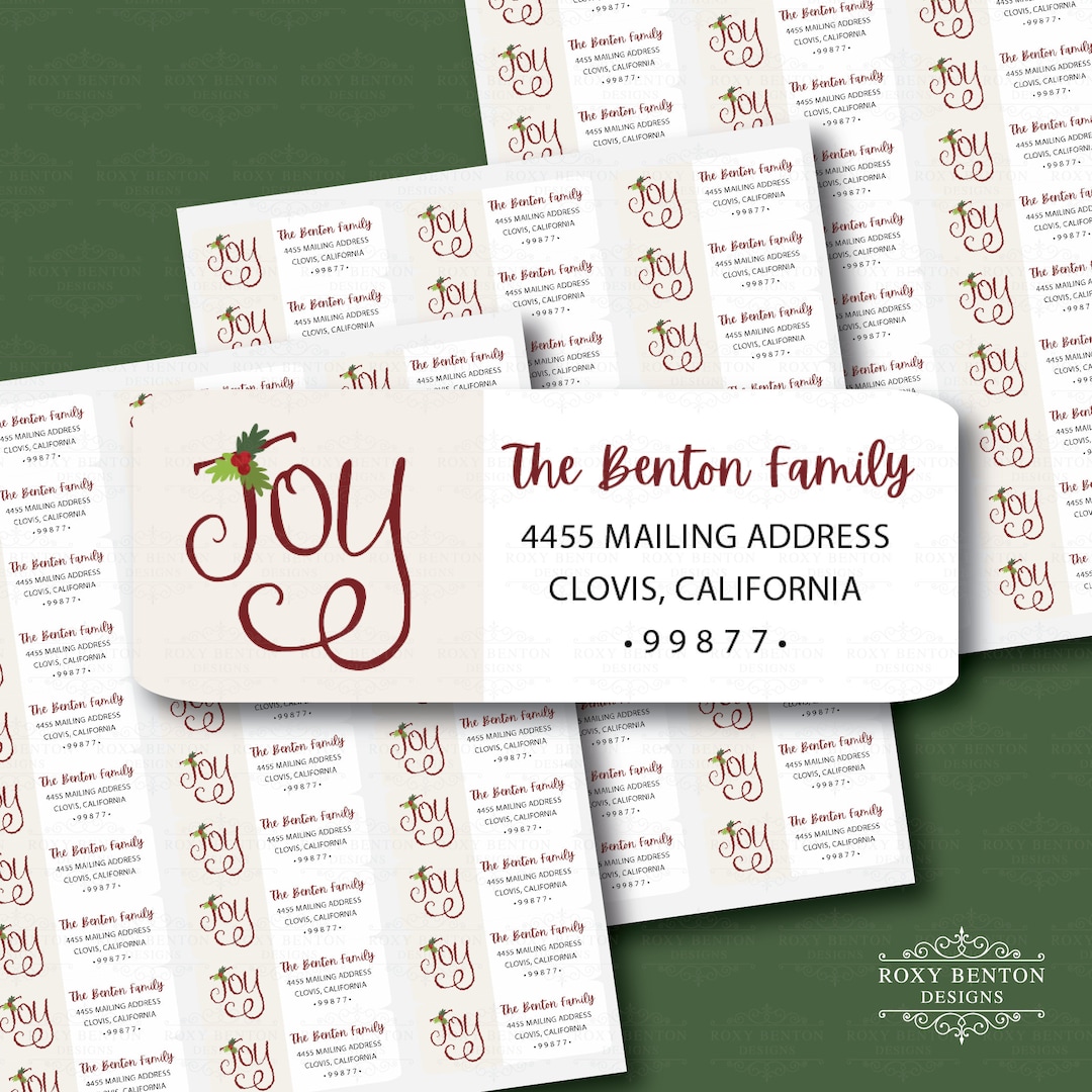 Joy with Christmas Holly, Whimsical, Beige and Maroon, Return Address ...