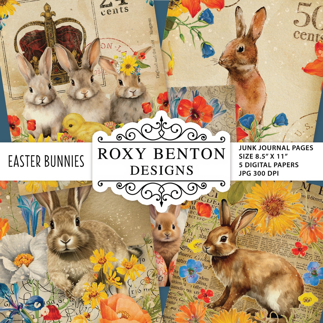 Easter Bunnies Digital Art Collage Paper Pack, Letter Size, Journal and ...