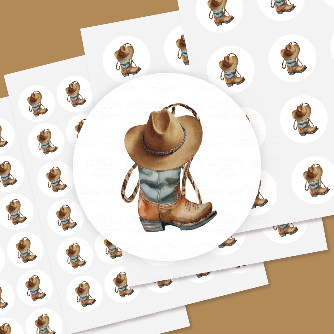 Cowboy Boot Cowboy Hat Cowboy Rope Lasso Watercolor Style Circles ...