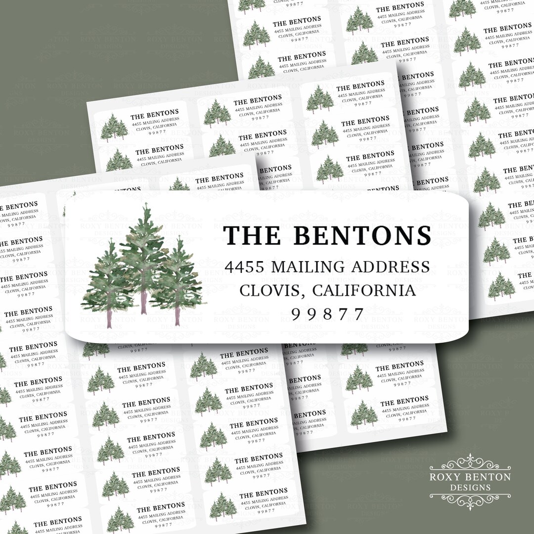Watercolor Forest Trees Three Pine Trees Return Address Labels All ...