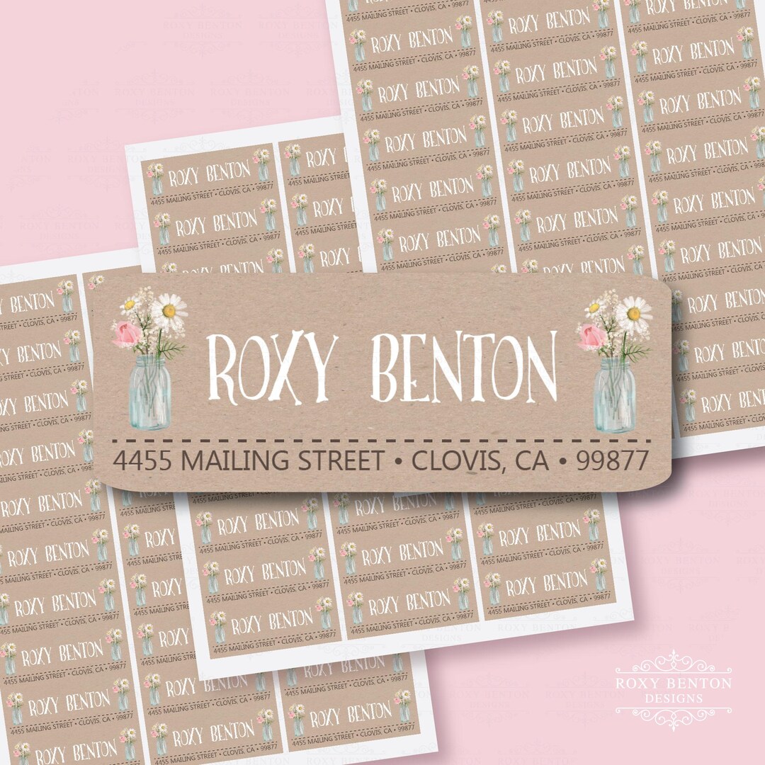 Watercolor Flower Jars, Blue Vases, Return Address Labels, Kraft Color ...