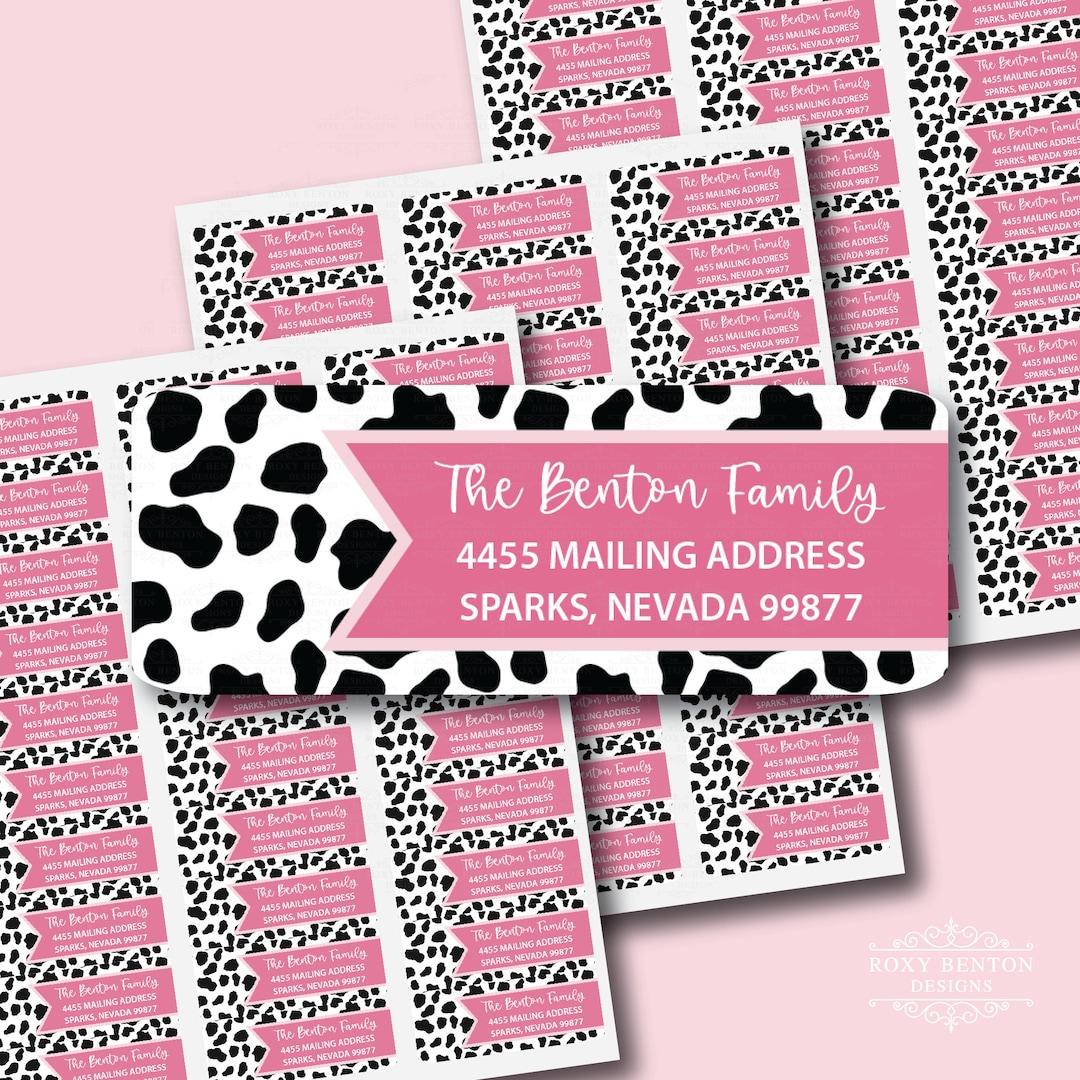 Black and White Cow Print, Pink Western, Rodeo Star, Adhesive Return ...