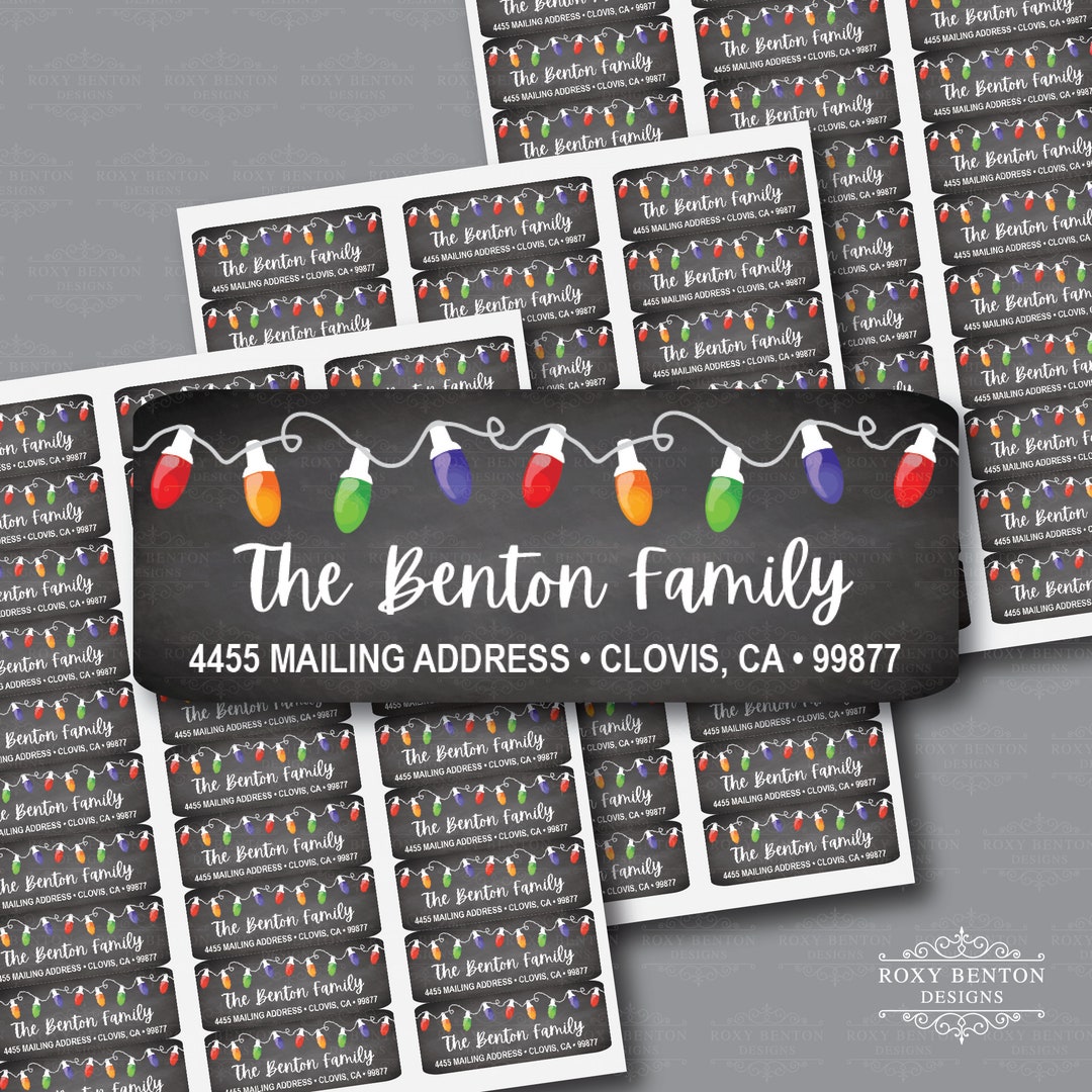 Christmas Lights Chalkboard Style Background Return Address Label Light ...