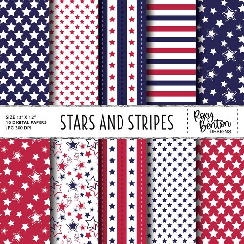 Patriotic 4th of July Digital Papers Red White Blue - Etsy