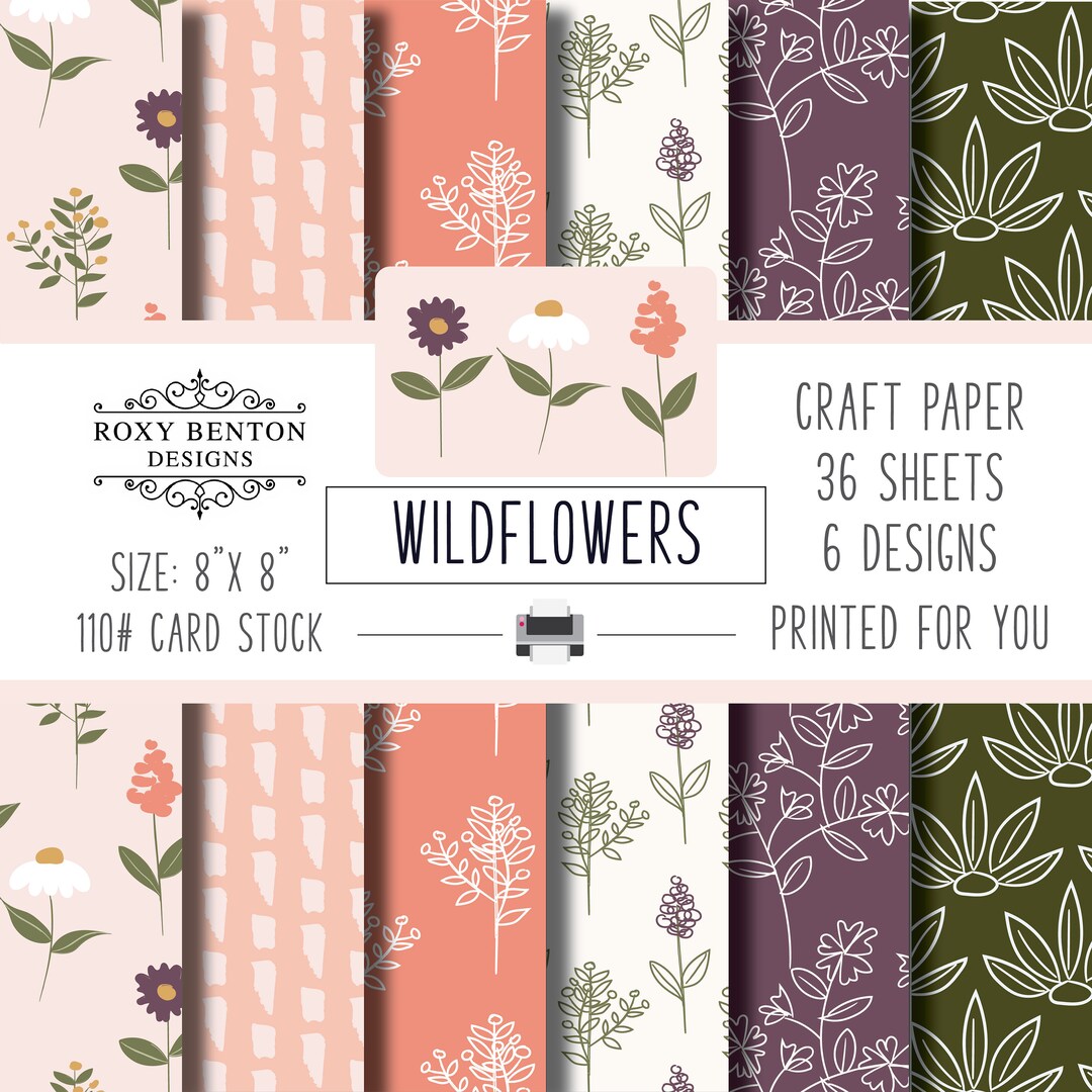 Wildflowers Craft Paper, Size 8 X 8, 36 Pages, 6 Designs, Printed for ...