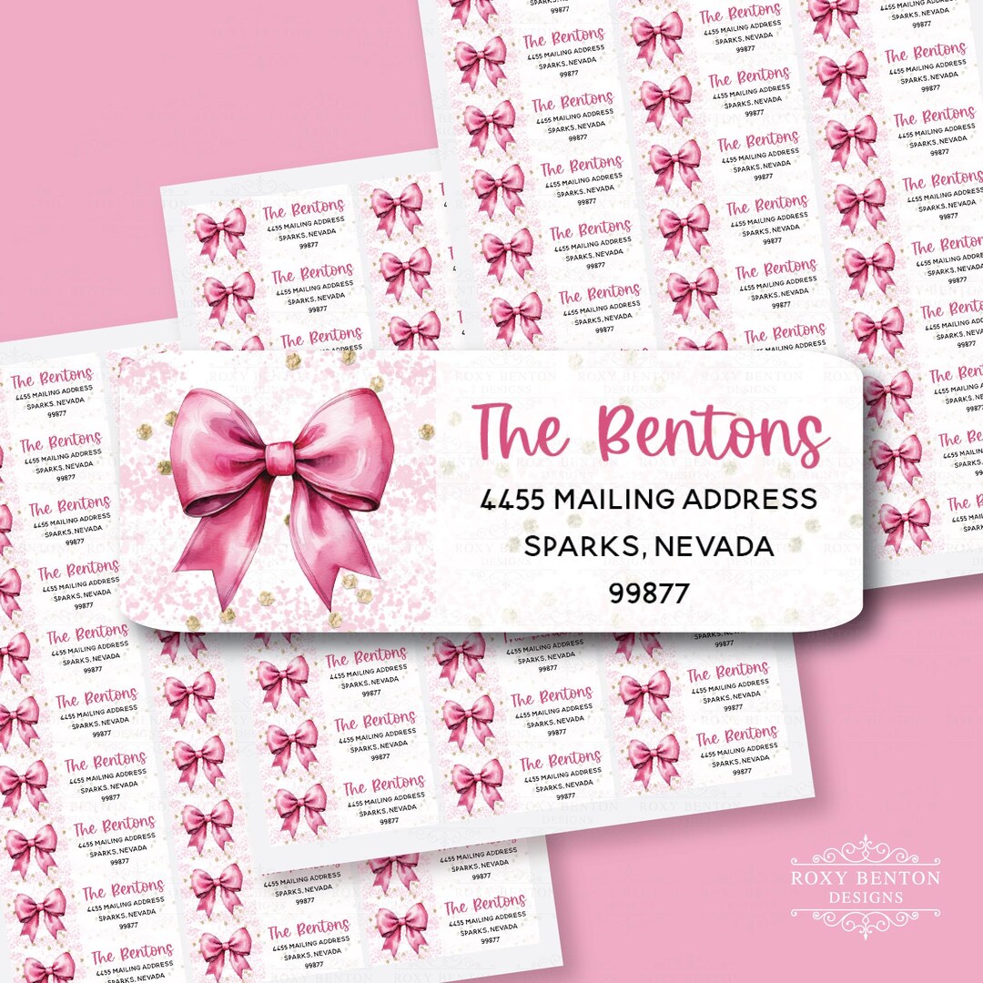 Pink Bow, Coquette, Personalized Return Address Label, Weddings, All ...