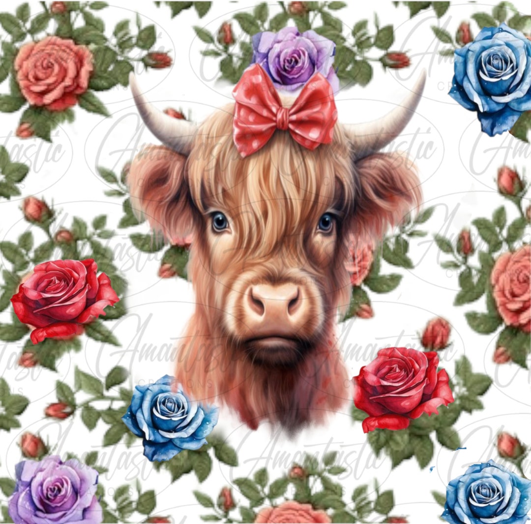 Highland Cow Rose Tumbler, Digital Design, Sublimation, Skinny 20oz ...