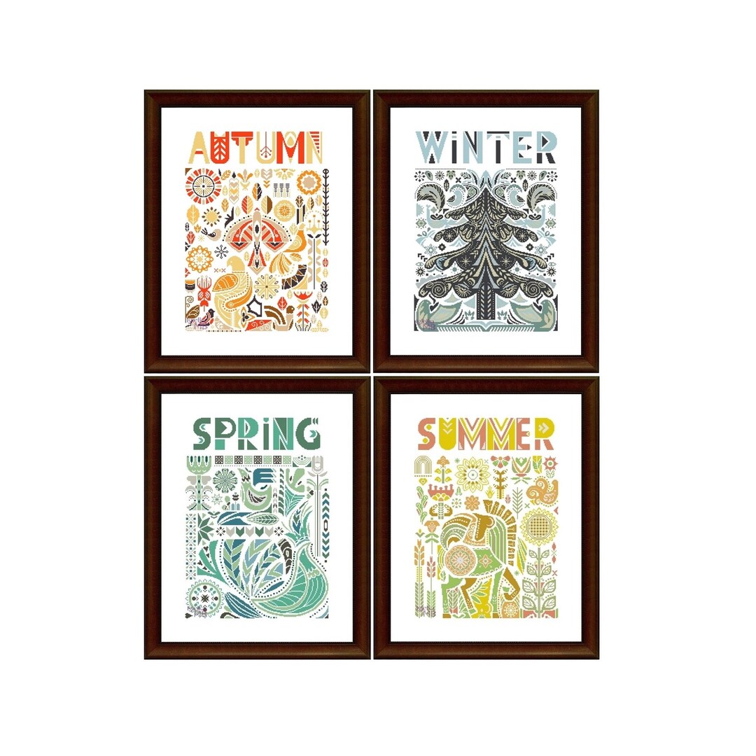 Nordic Four Seasons Cross Stitch Pattern, Scandinavian Birds (PDF ...