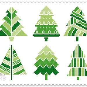 6 Christmas Trees Cross Stitch Chart Pdf Pattern, Christmas, Festive ...
