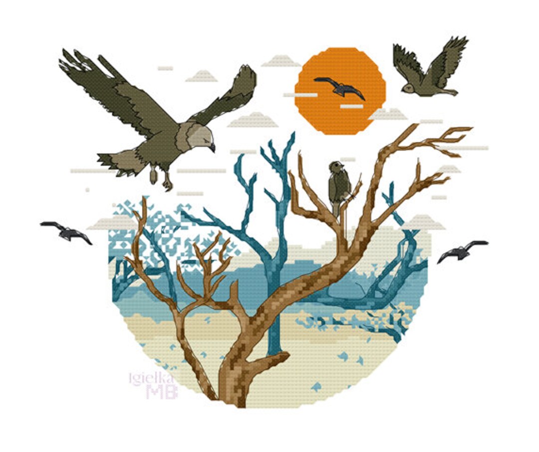 Birds of Prey Cross Stitch Chart, PDF Pattern, Nature, Reserve, Birds ...