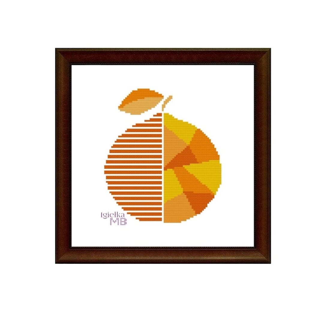 Geometric Fruits - Orange (2085) Easy Pattern Digital Cross Stitch ...