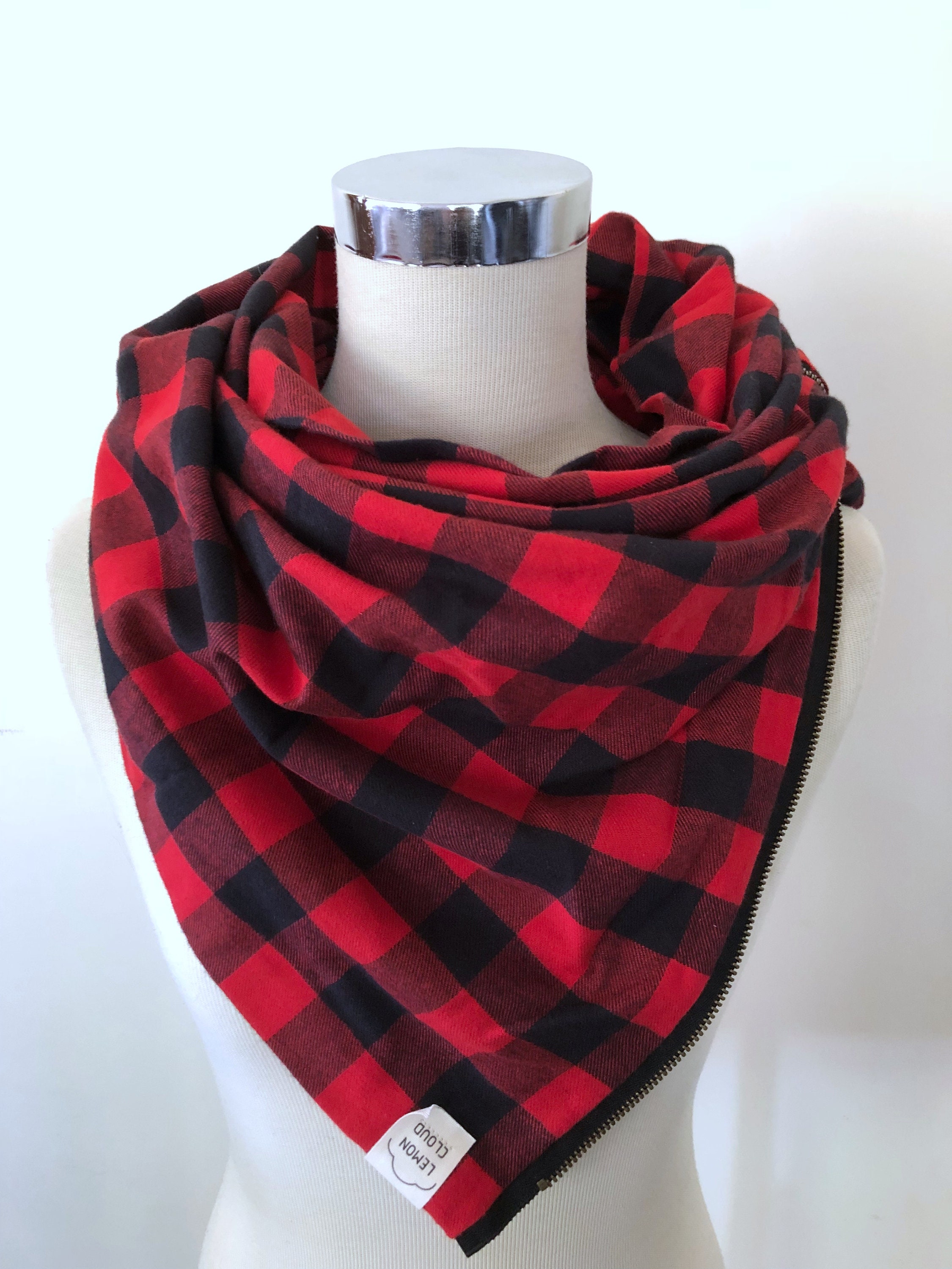 Red & Black Buffalo Plaid Zipper Scarf - Etsy