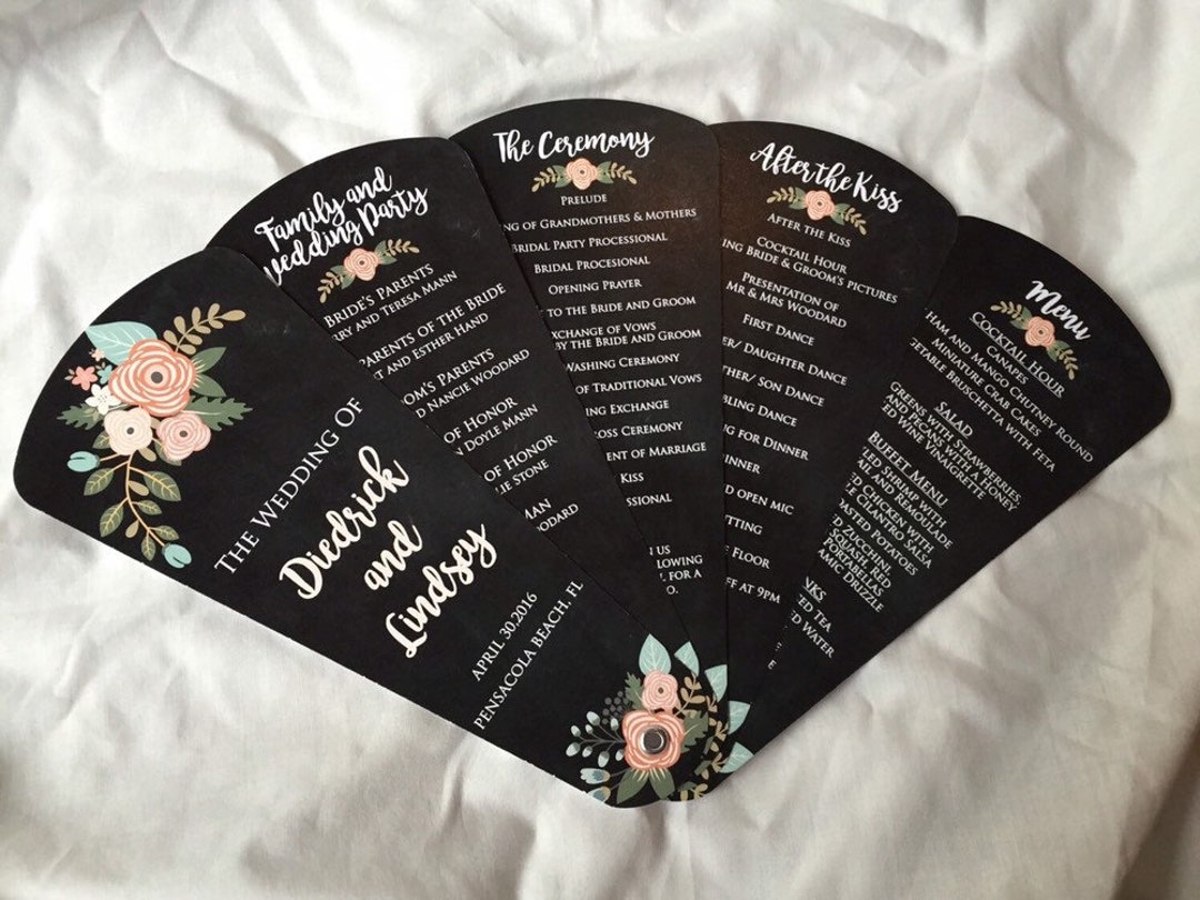 Chalkboard Wedding Program Fans, Farmhouse Wedding, Shabby Chic Petal Fan Programs, Rustic Fan ...