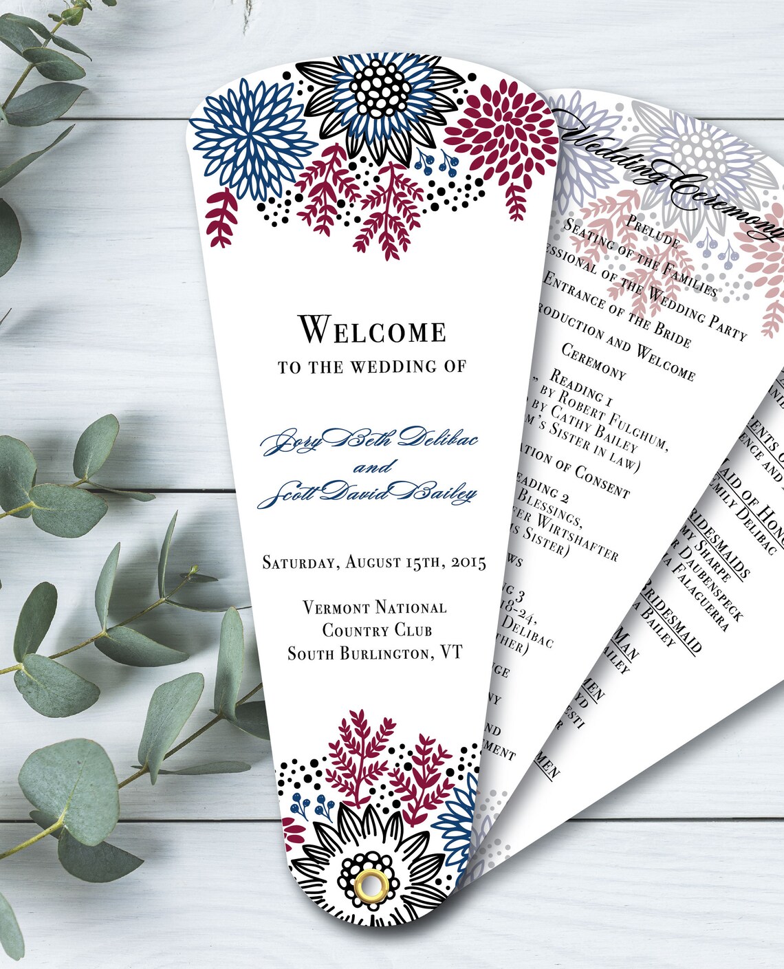 Modern Wedding Program Fans, Abstract Petal Fan Programs, Navy Wedding ...