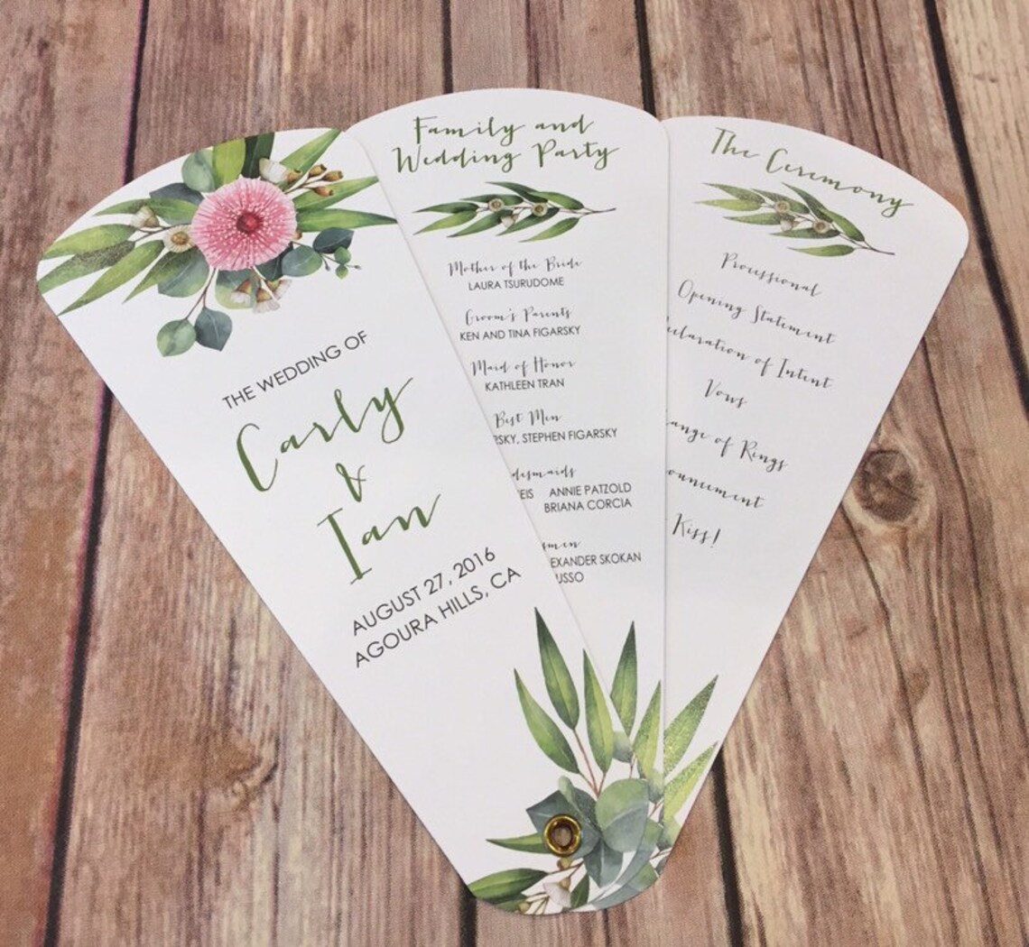 Eucalyptus Wedding Program Fans Petal Fan Programs Outdoor | Etsy