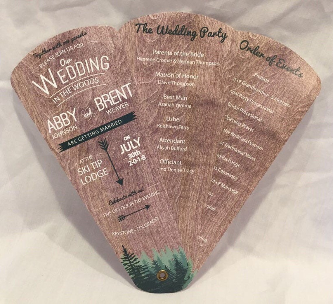 Pine Trees Wedding Program Fans Rustic Wood Petal Fan | Etsy