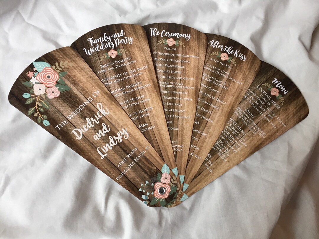 Rustic Wooden Floral, Wedding Program Fans, Petal Fan Programs ...