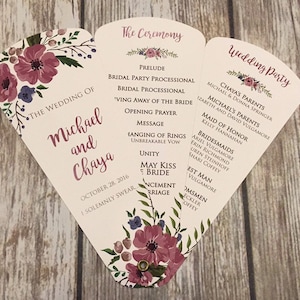 Shabby Chic Wedding Program Fans, Petal Fan Programs, Floral Fan Programs, Wine Colored Wedding ...