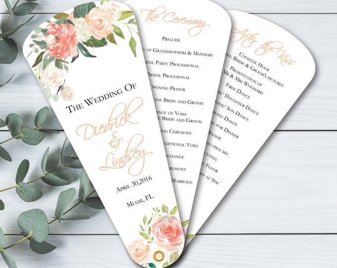 Summer Wedding Program Fans, Shabby Chic Petal Fan Programs, Outdoor Fan Programs - Shabby Chic ...