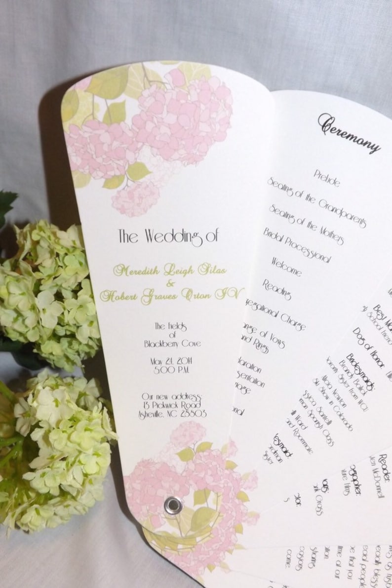 Hydrangea Wedding Program Fans, Spring Wedding Petal Fan Programs ...