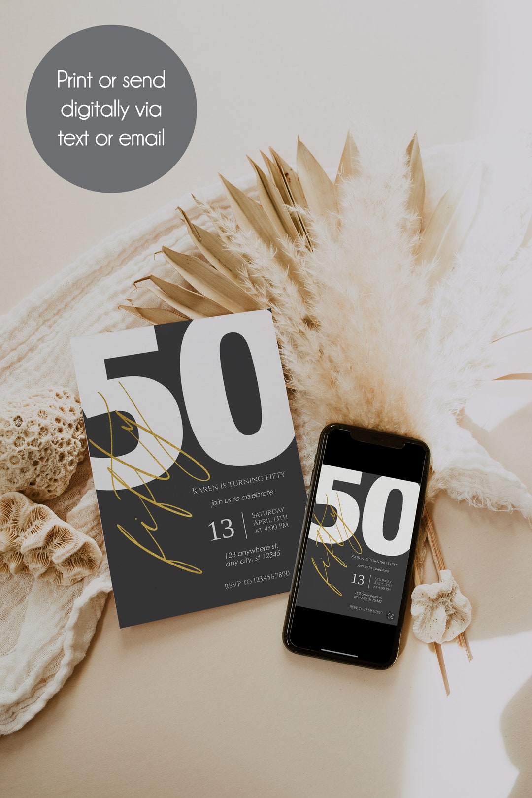 Modern 50th Birthday Invitation With Photo | Downloadable Birthday ...