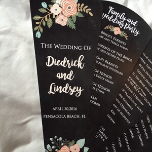 Chalkboard Wedding Program Fans, Farmhouse Wedding, Shabby Chic Petal Fan Programs, Rustic Fan ...