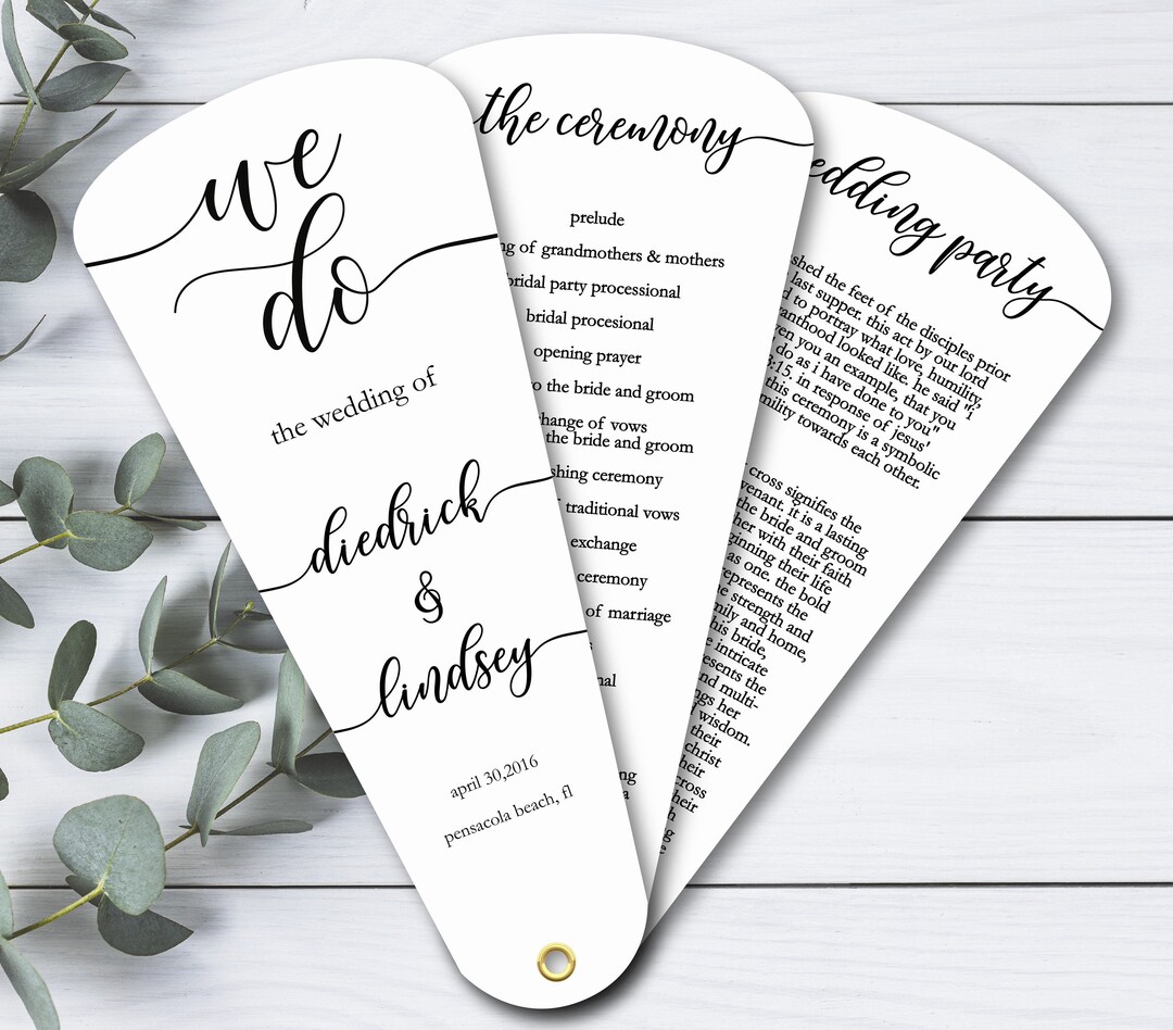 Ceremony Itinerary, Formal Black Tie Wedding Program Fans, Custom Petal ...