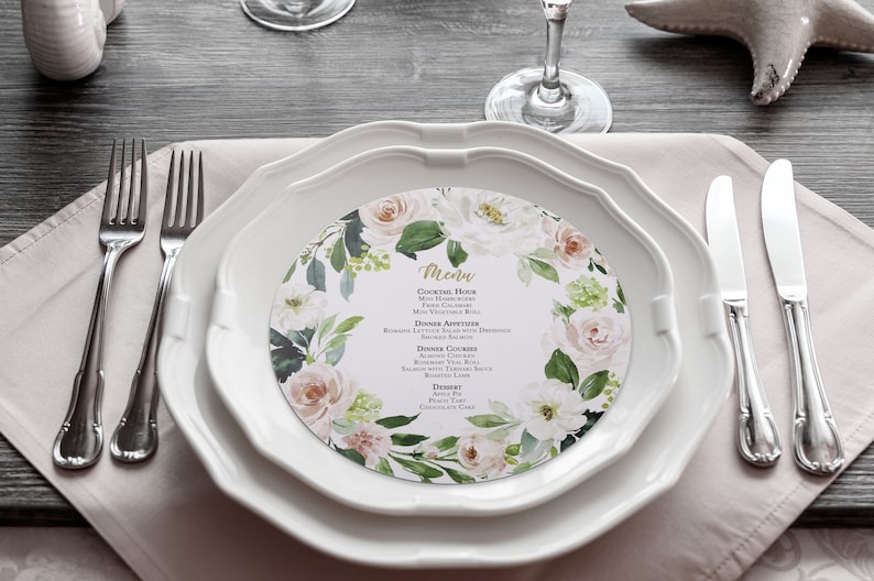 Printed Round Wedding Menu Cards, Plate Menu Cards, Special Event Menu ...