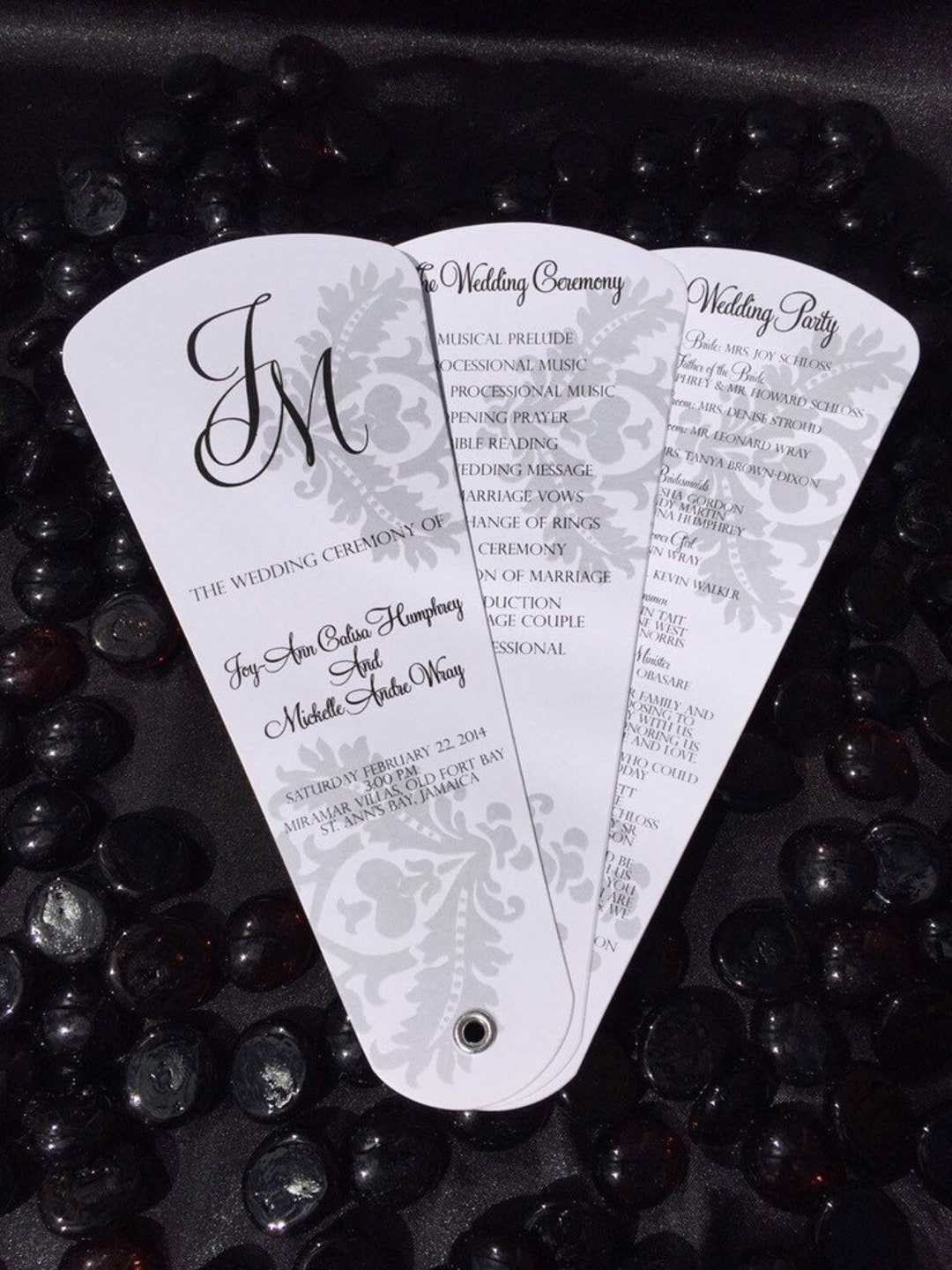 Damask Wedding Program Fans, Petal Fan Programs, Black Tie Wedding ...