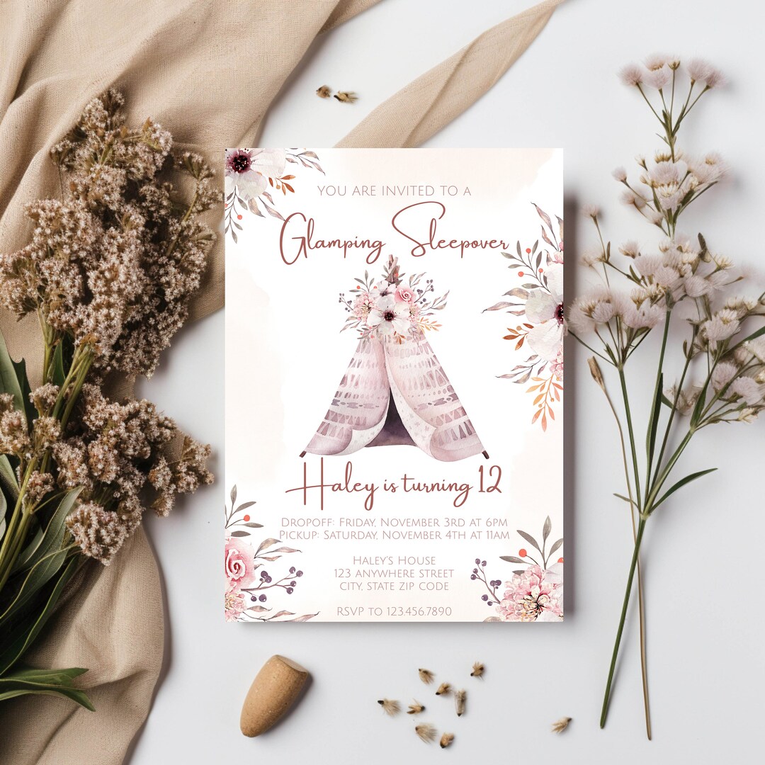 Glamping Birthday Invitation Digital | Sleepover Party Invite | Girls ...