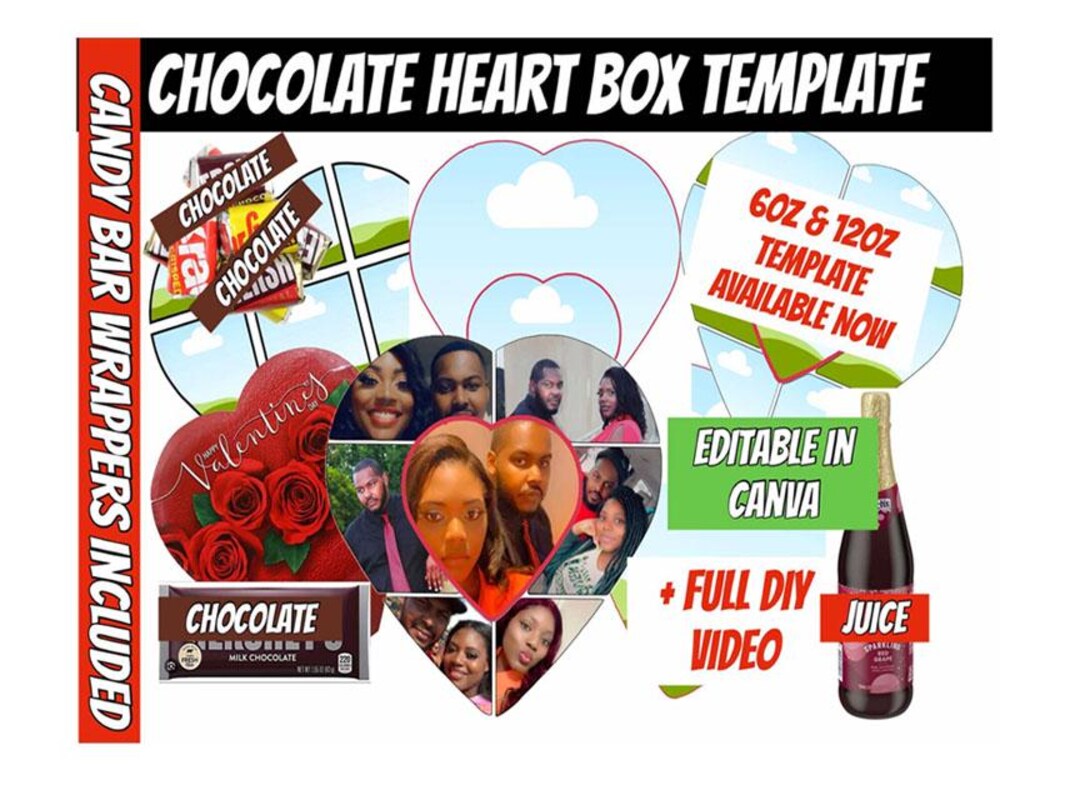 Digital Download Valentine's Day Templates 2 3 6 12oz Chocolate Candy ...