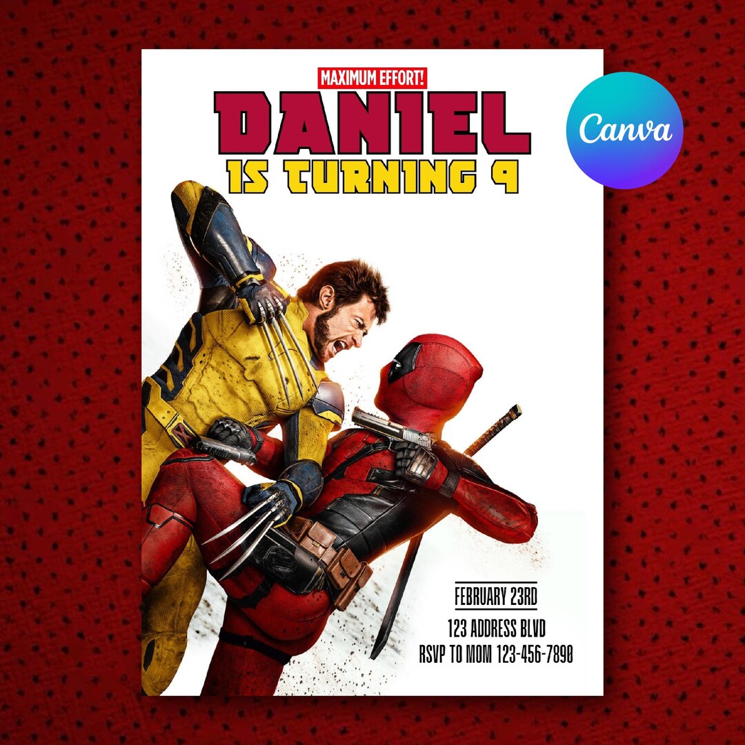 Deadpool & Wolverine Birthday Invitation, Deadpool Canva Digital ...