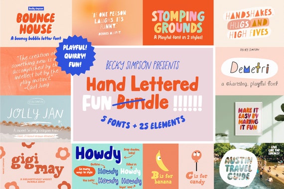 Playful Hand Lettered Font Bundle | Etsy