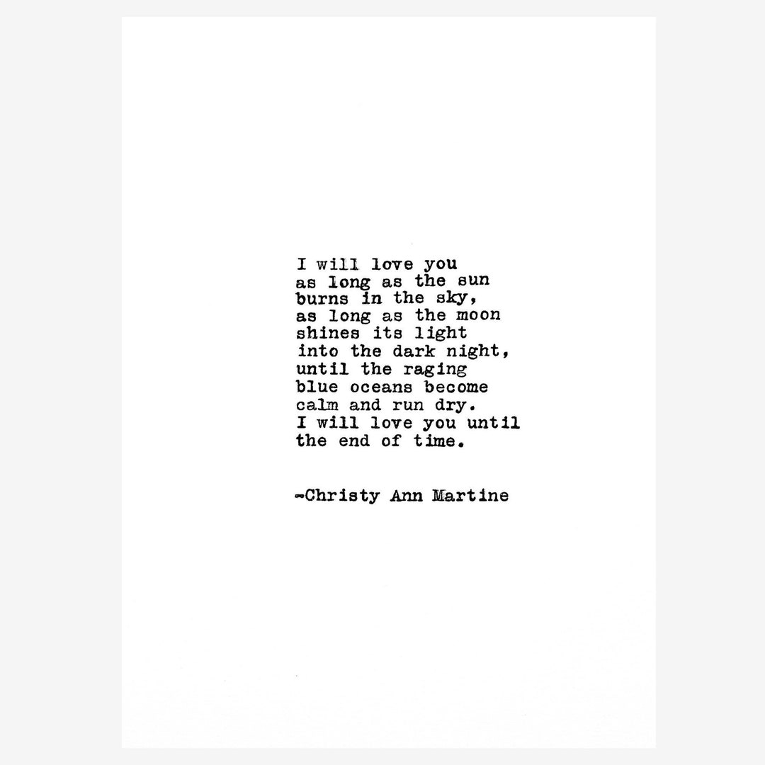 I Will Love You Until the End of Time Typewriter Love Poem - Cotton ...