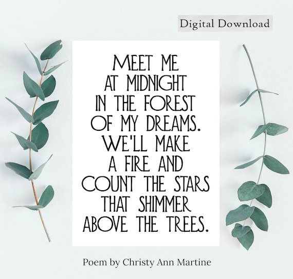 Meet Me at Midnight Poem Love Quote Printable Download | Etsy