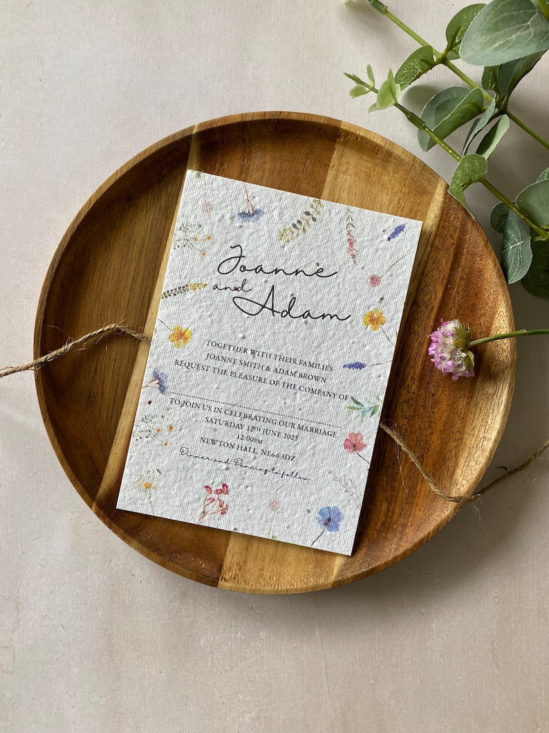 Plantable Wedding Invitation: Seeded Paper, Wildflower Meadow Design ...