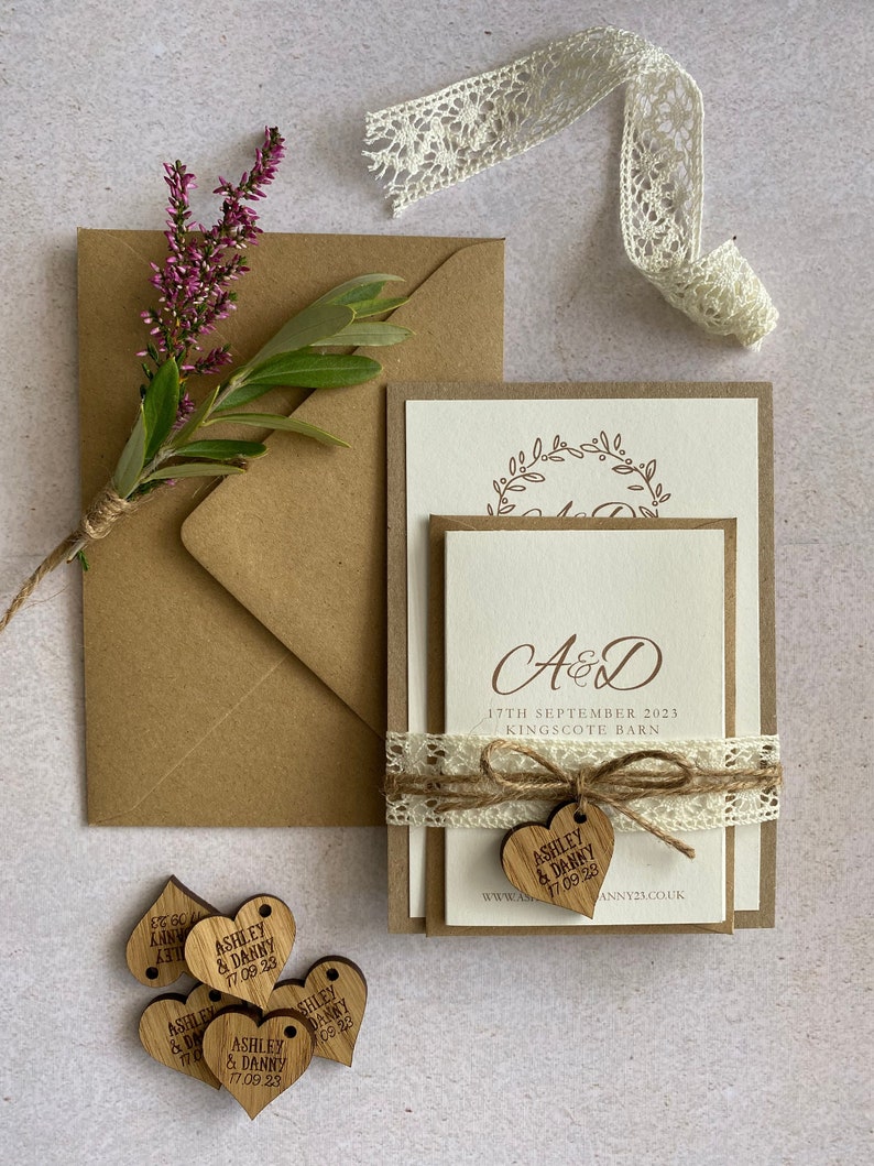 R2 - Rustic Wedding Invitation- Twine - Lace Wedding Stationery - Barn ...