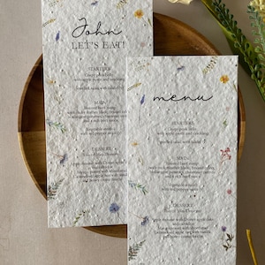 Plantable Seeded Paper Wedding Menu Place Cards: Wildflower Design ...