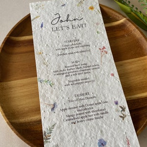 Plantable Seeded Paper Wedding Menu Place Cards: Wildflower Design ...