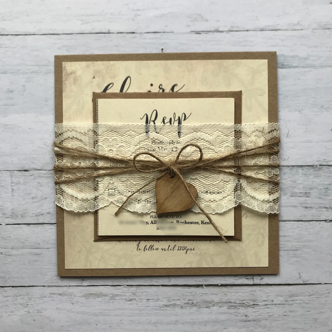 Rustic Wedding Invitation - Lace Wedding Stationery - Rustic Wedding ...