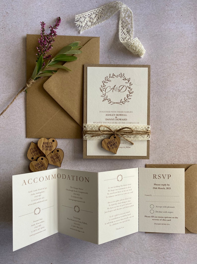 R2 - Rustic Wedding Invitation - Lace Wedding Stationery - Barn Wedding ...